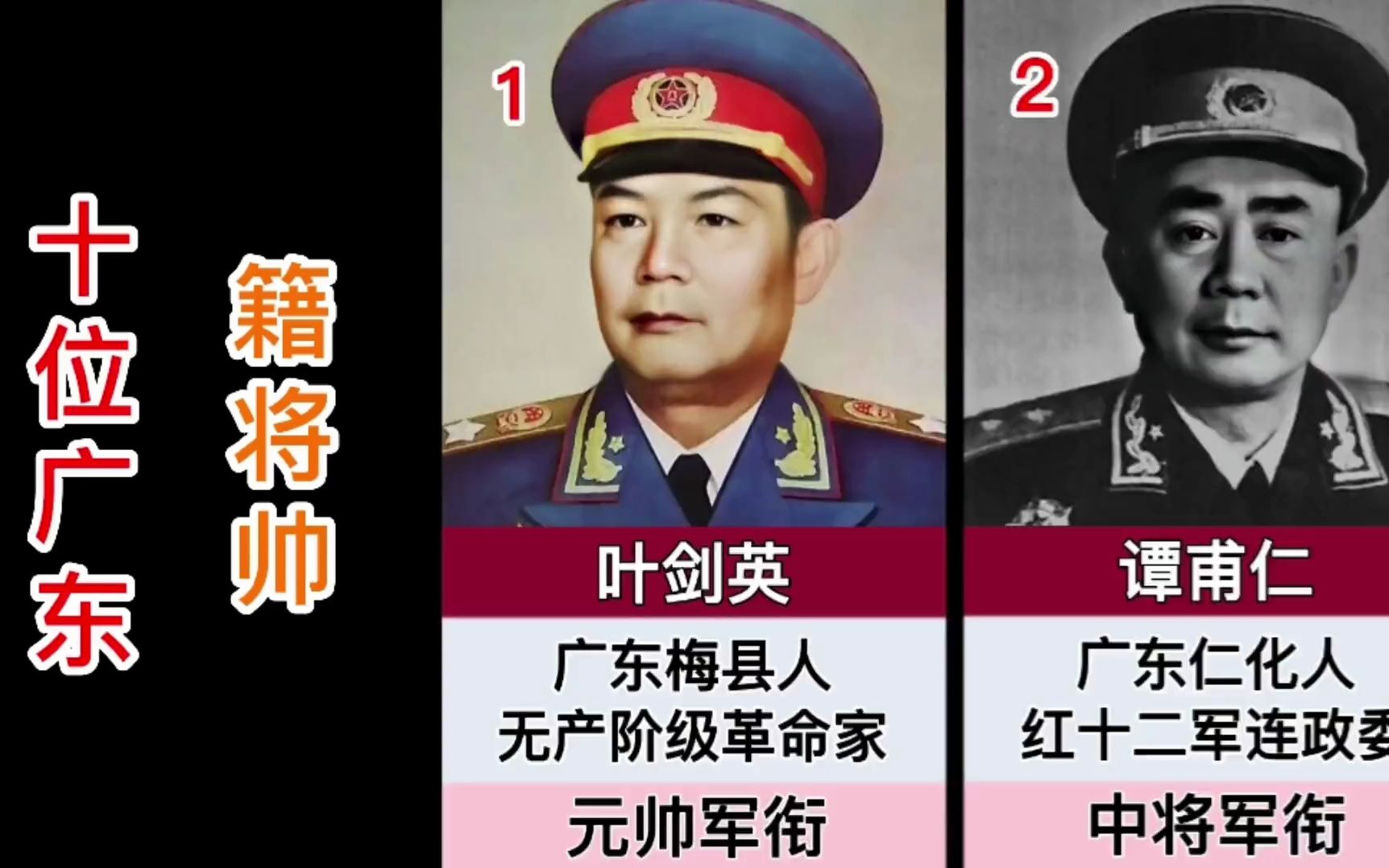 10位广东籍将帅,1位元帅,4位中将,5位少将