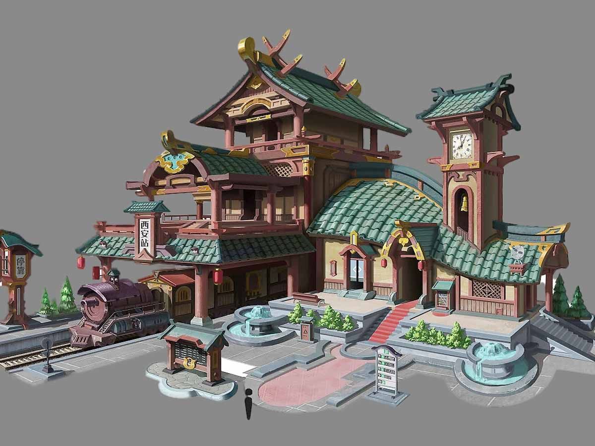 【3DMax建模】大型古风场景模型搭建,零基础制作常见的古风游戏场景