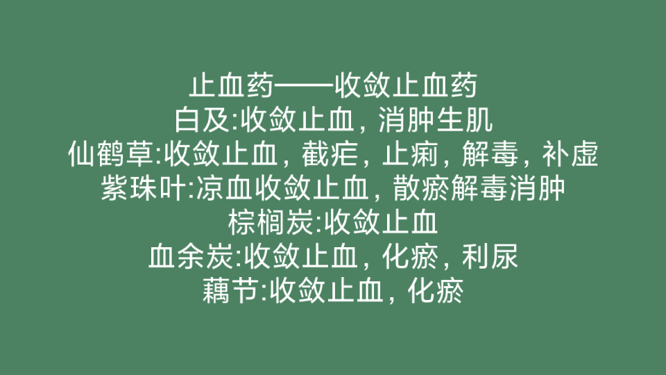 [中药学.中药功效]第十版背诵.止血药——收敛止血药