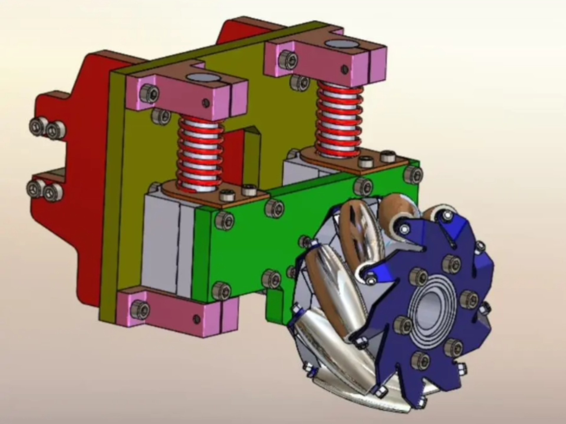 带避震器的麦克纳姆轮万向脚轮设计二三维模型图纸