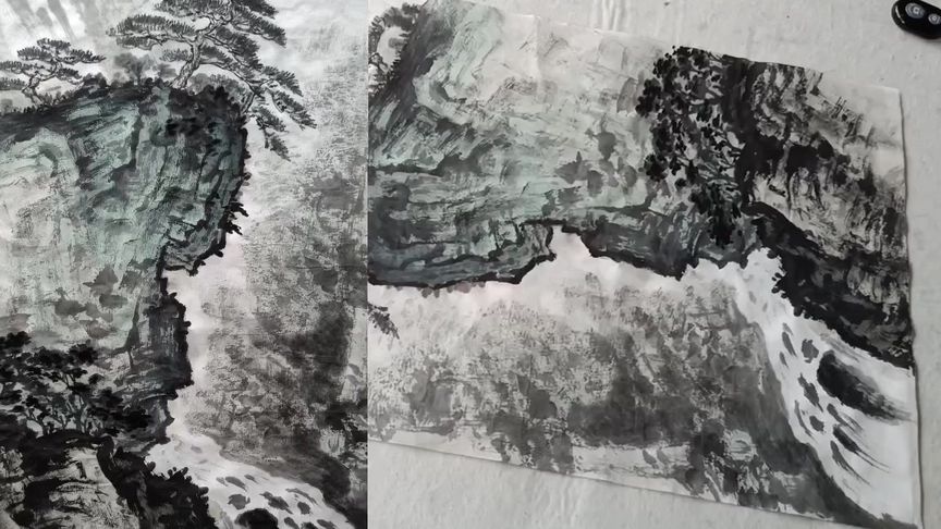 这个画家不简单,用一根破毛笔也能画出很美的山水画