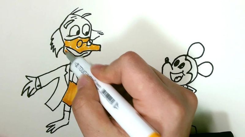 迪斯尼动画中的米奇与鸭博士卡通简笔画
