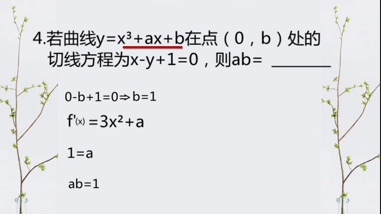 高中数学:利用导数求切线方程的参数值,学会这个方法不失分!