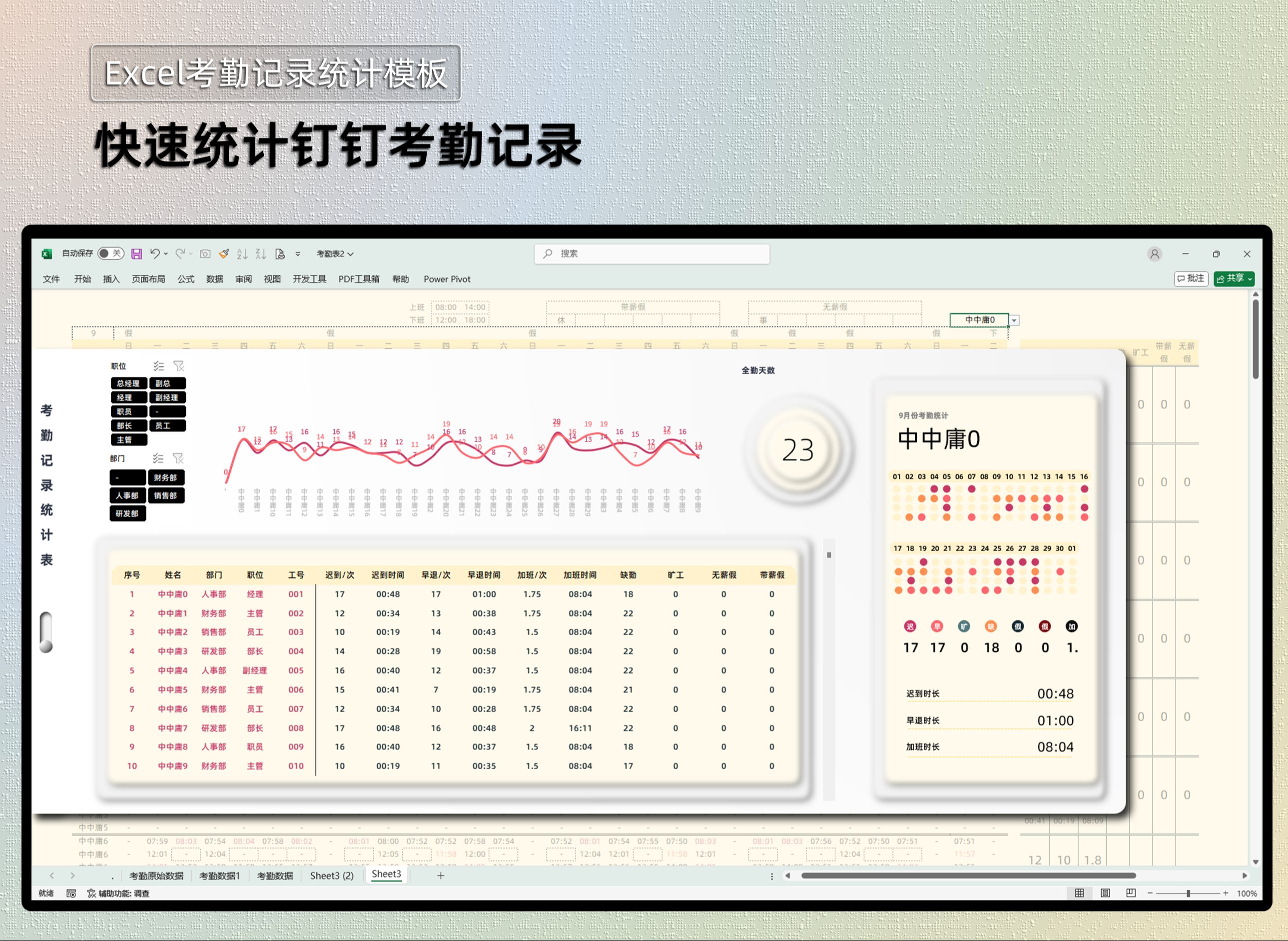 Excel考勤记录统计图表
