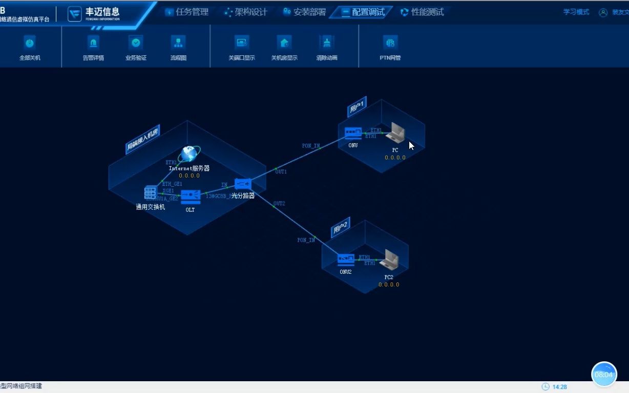 实验工坊WEB版-宽带光接入网络-PON典型网络组网搭建案例