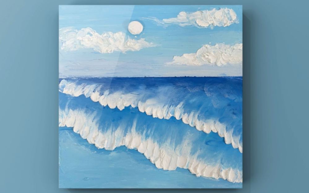 油画棒|原创-蓝色海浪(视频教程)新手入门!