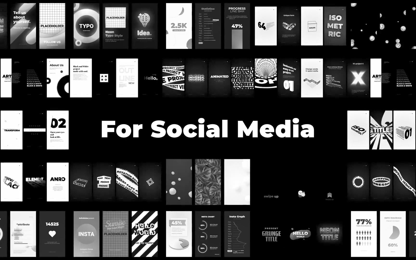 ...横竖双屏1350个标题图形文字排版海报设计动画包适合文字背景动态...