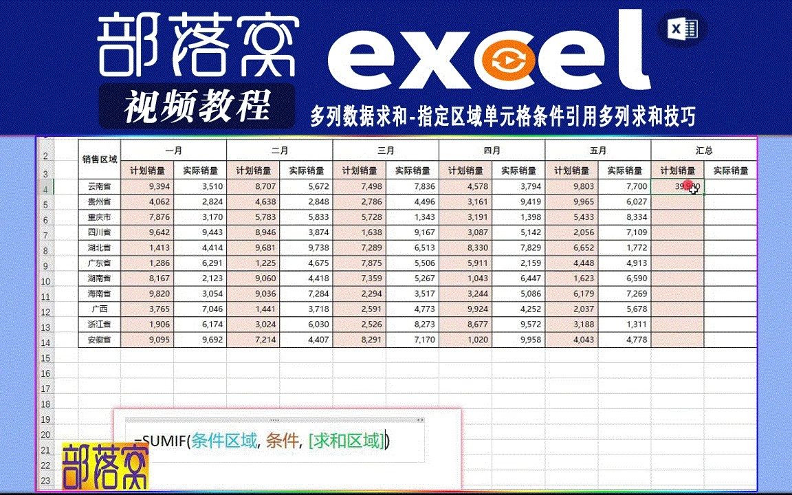 excel多列数据求和视频:指定区域单元格条件引用多列求和技巧