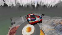 BeamNG: 法拉利跑车开足马力飞跃超大油煎鸡蛋, 拟真车祸模拟