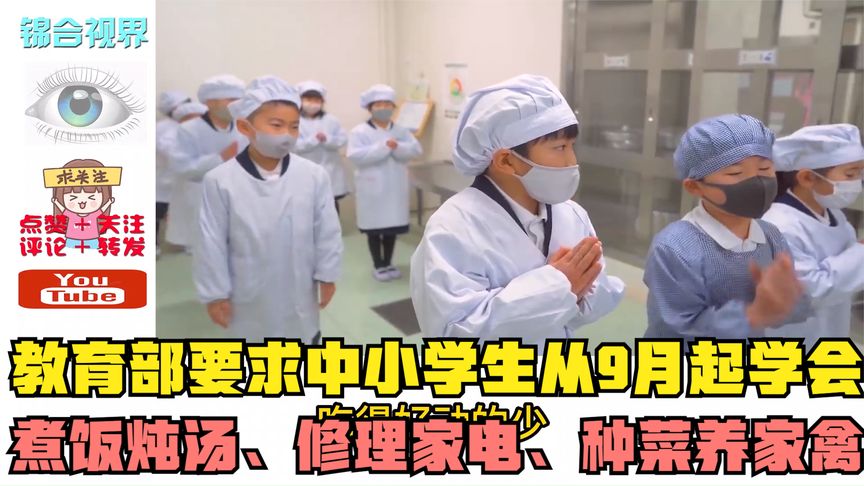 教育部要求中小学生从9月起学会煮饭炖汤、修理家电、种菜养家禽