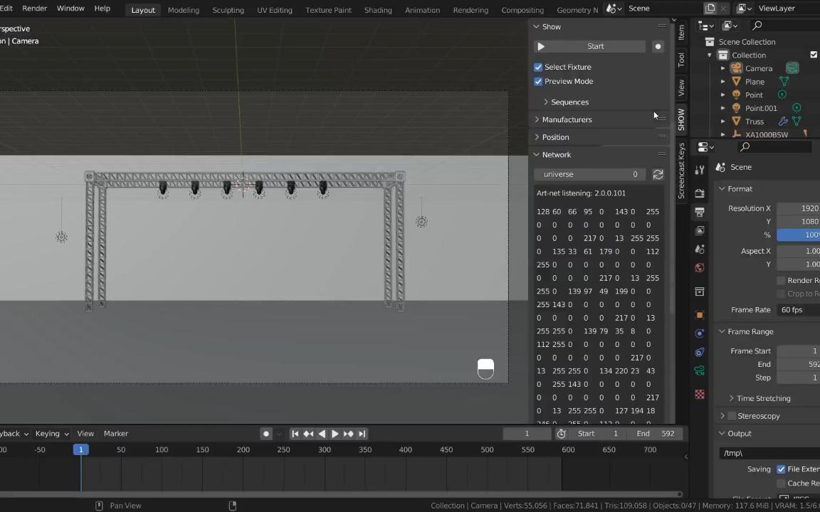 Blender SHOW - MA2控台发送Artnet数据录制及动画渲染