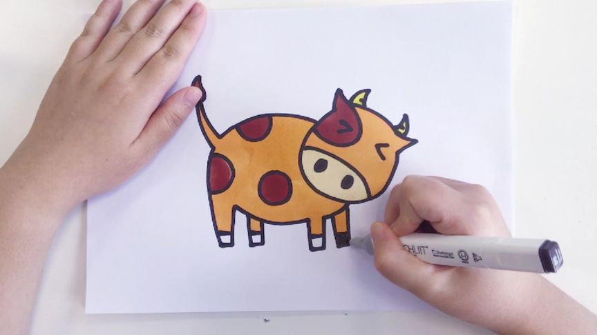 教你画一头牛,简单的动物绘画入门小技能,学起来
