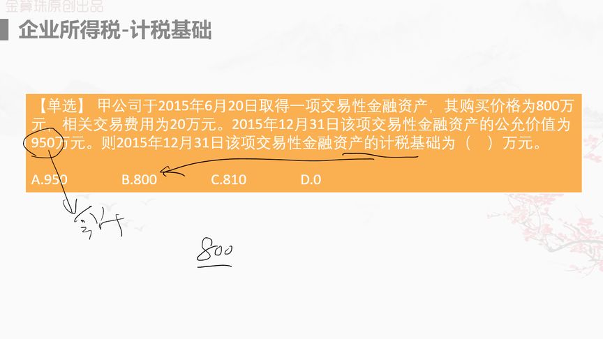 18年中级会计072:资产的计税基础练习题讲解