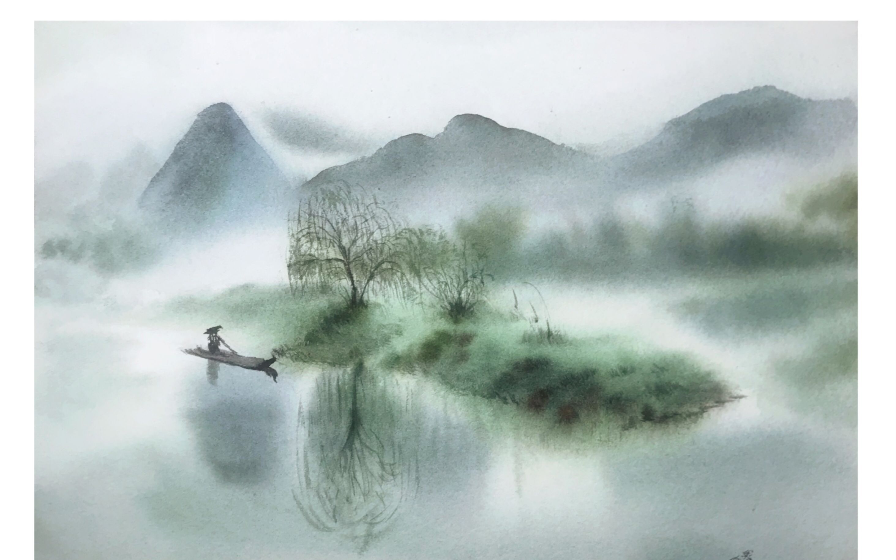 【水彩教程】教你用全湿画法画水墨风景