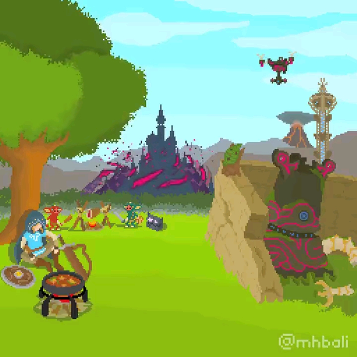 《塞尔达传说:旷野之息》像素动画——林克的一天。