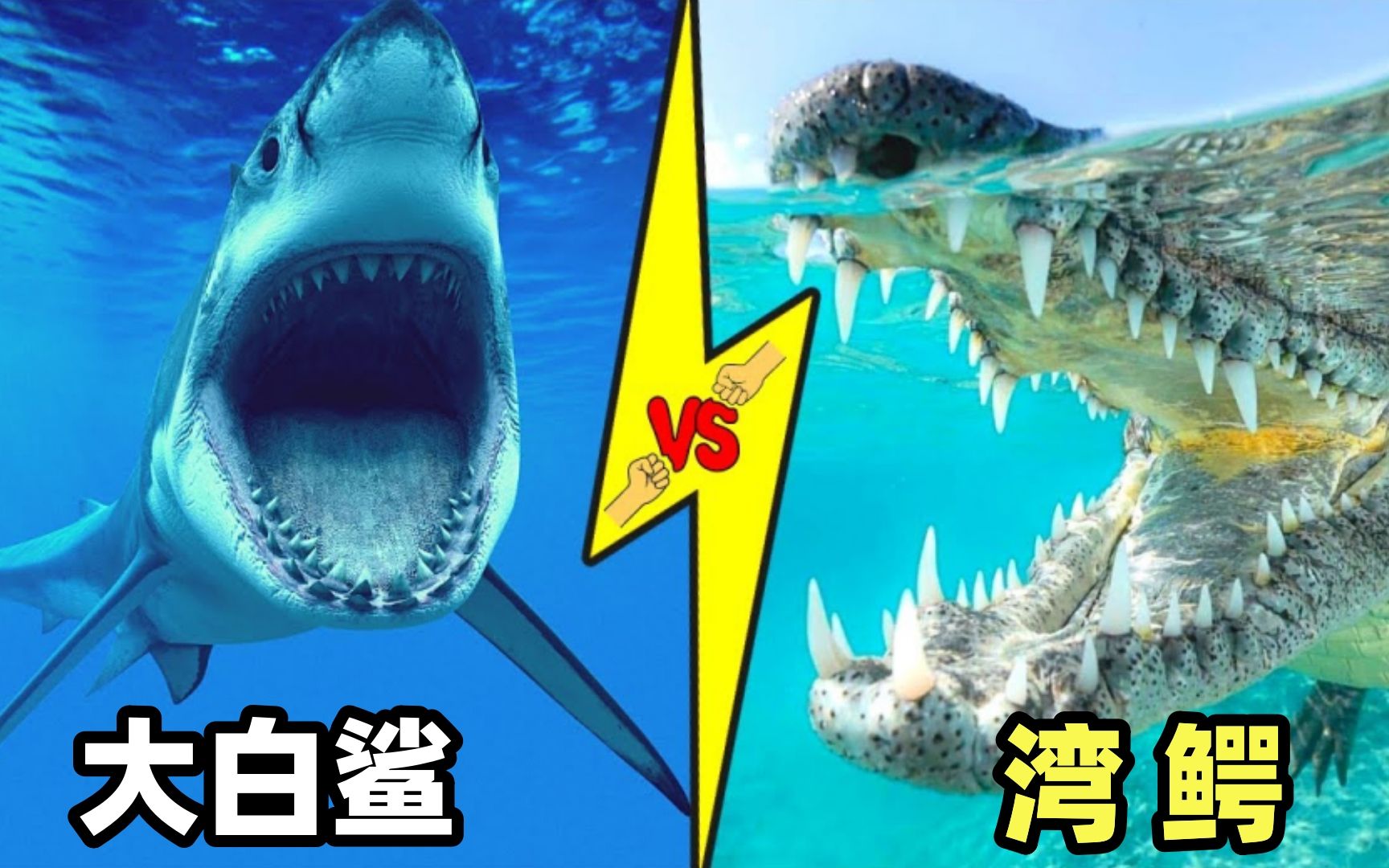 大白鲨vs湾鳄,当虎鲸杀手遇到老虎克星,谁会笑到最后呢?