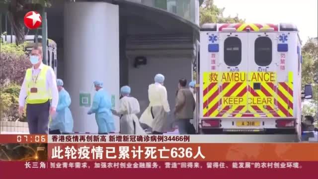 香港疫情再创新高 新增新冠确诊病例34466例:此轮疫情已累计死亡636人