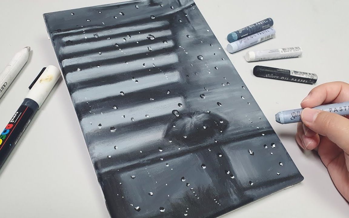 【丙烯画&油画棒】【新手向】【中字】雨天-Rainy landscape drawing