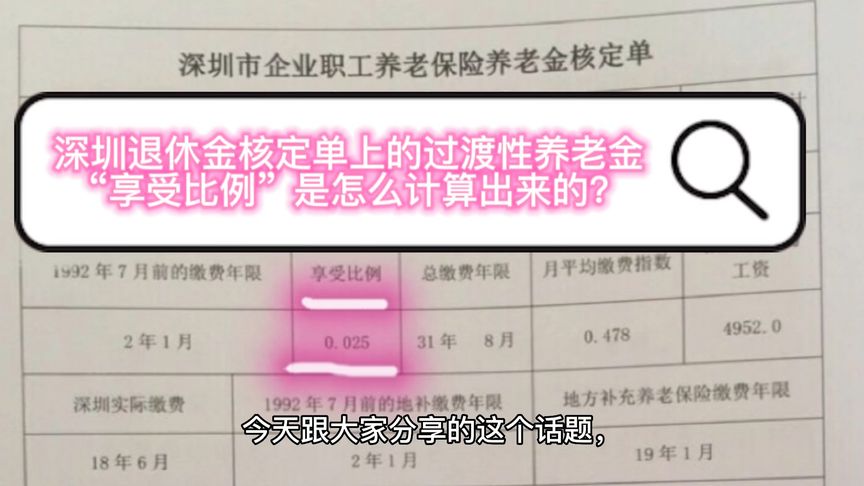深圳退休金核定单上的过渡性养老金“享受比例”是怎么算出来的?
