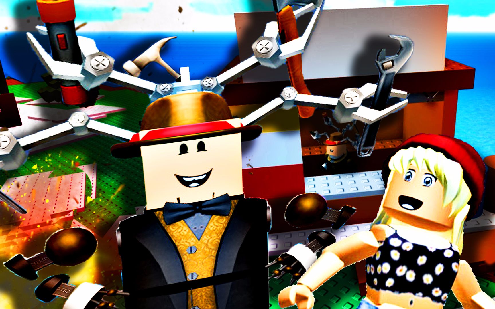 【屌德斯&小熙】 Roblox自然灾害模拟器 洗剪吹机器人在公园开店...