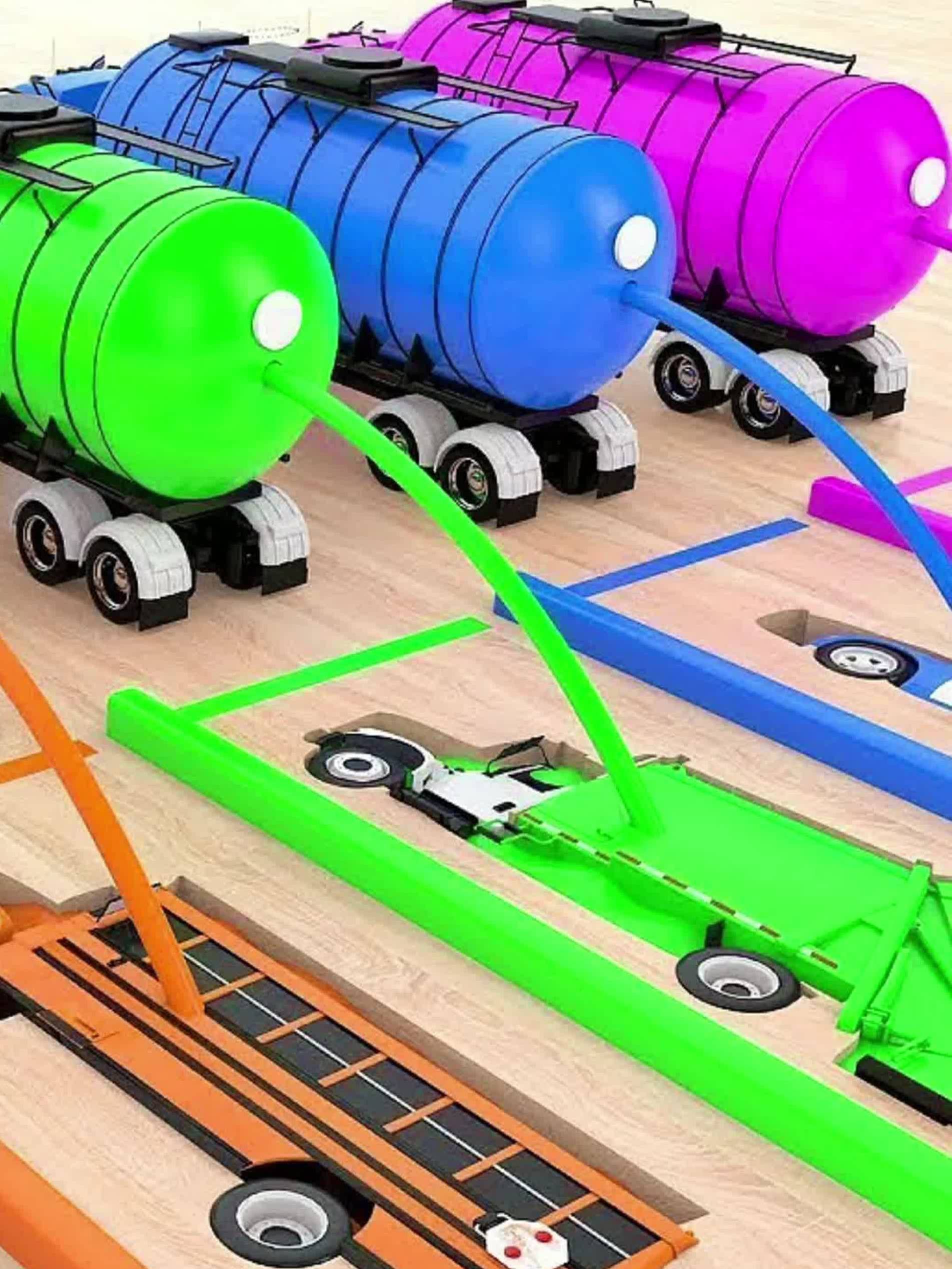 工程车玩彩色的滑滑梯,工程车动画