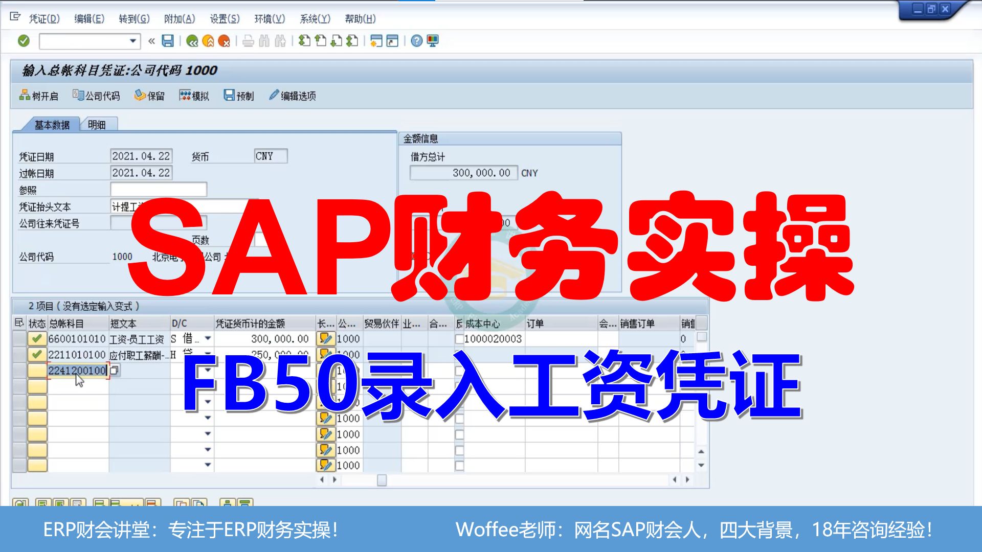 SAP财务实操《FB50录入工资凭证》@SAP快速入门