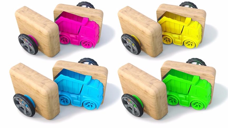 趣味动画:彩泥制作各种颜色翻斗车学颜色