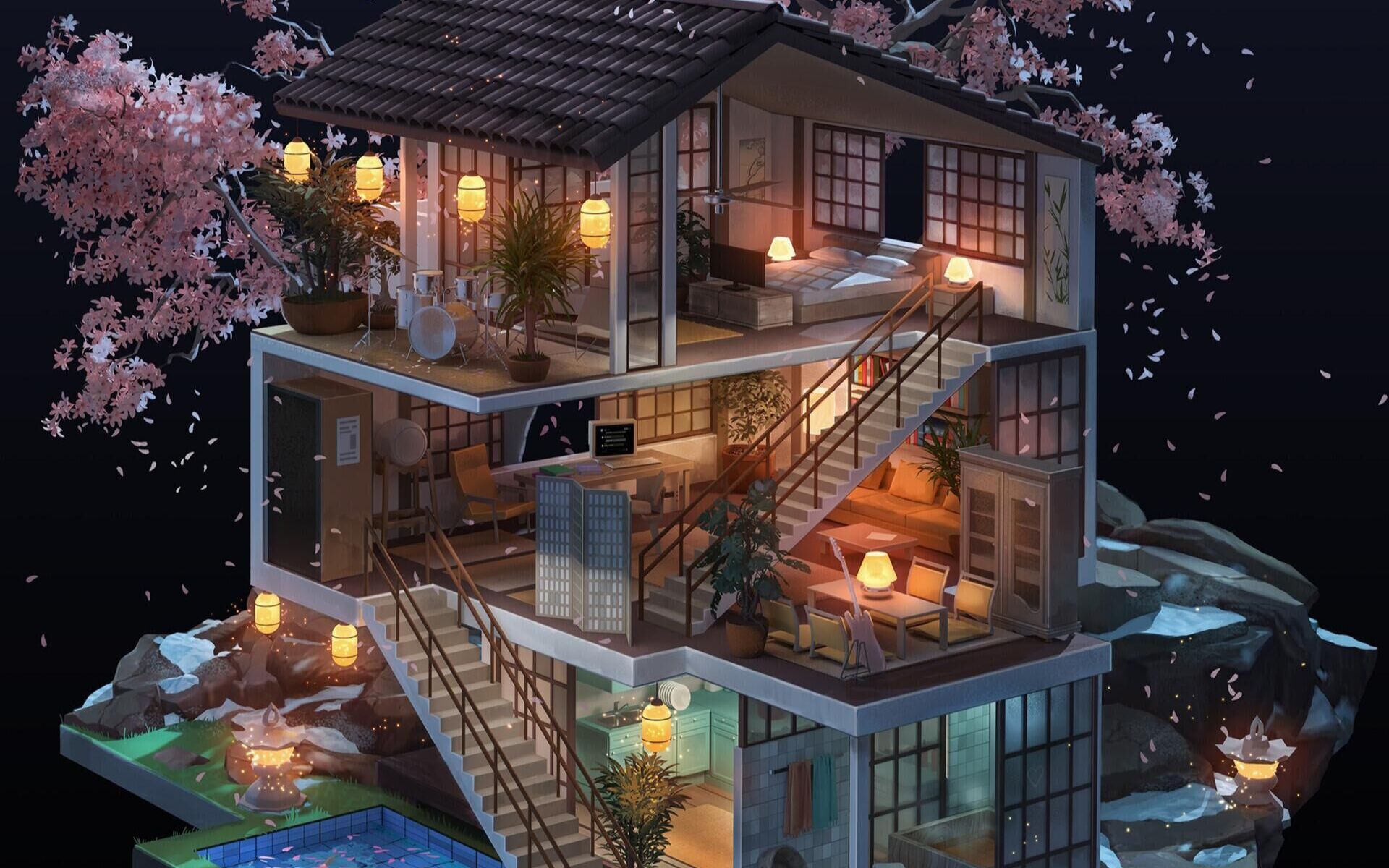 3Dmax场景建模-零基础制作“樱花楼房”模型比例 布线教学