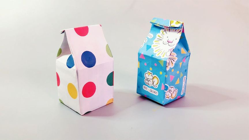 折纸教程:小巧可爱的牛奶盒,这个也太实用啦