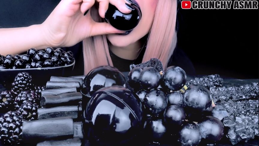 【Crunchy ASMR】黑珍珠,巨峰葡萄,可食用键盘,黑色食物party