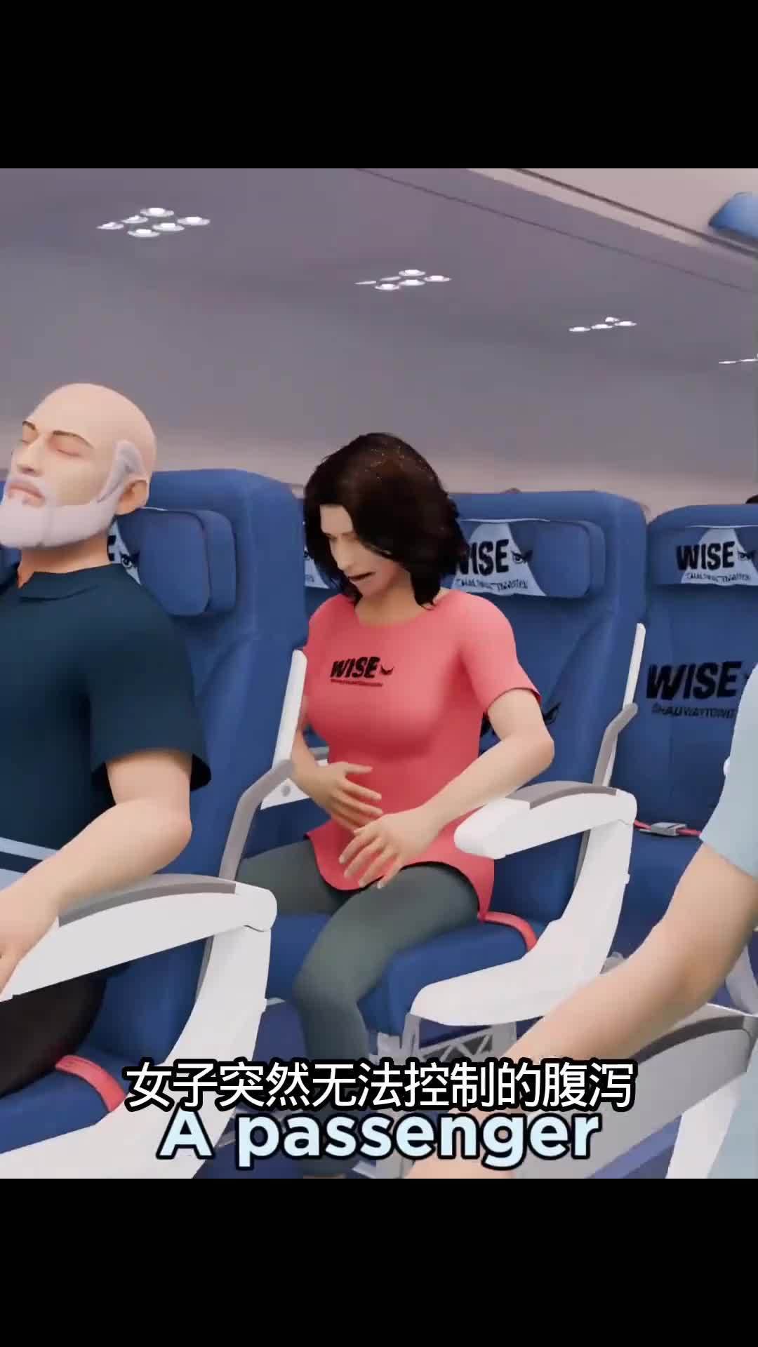 动漫:女子在航班上拉肚子。