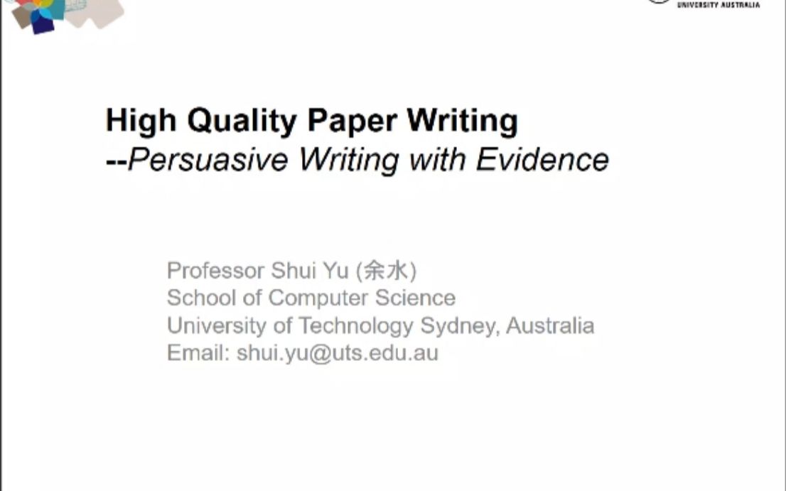 悉尼科技大学大学余水教授在线讲座--高质量科研论文写作