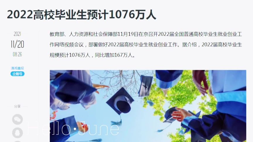 2022年高校毕业生预计达到1076万人