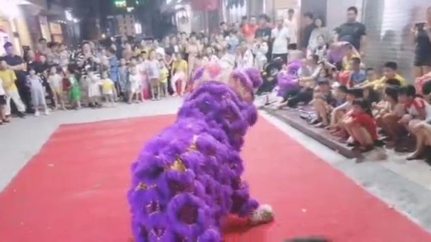 舞狮表演,孩子们看的太开心了。