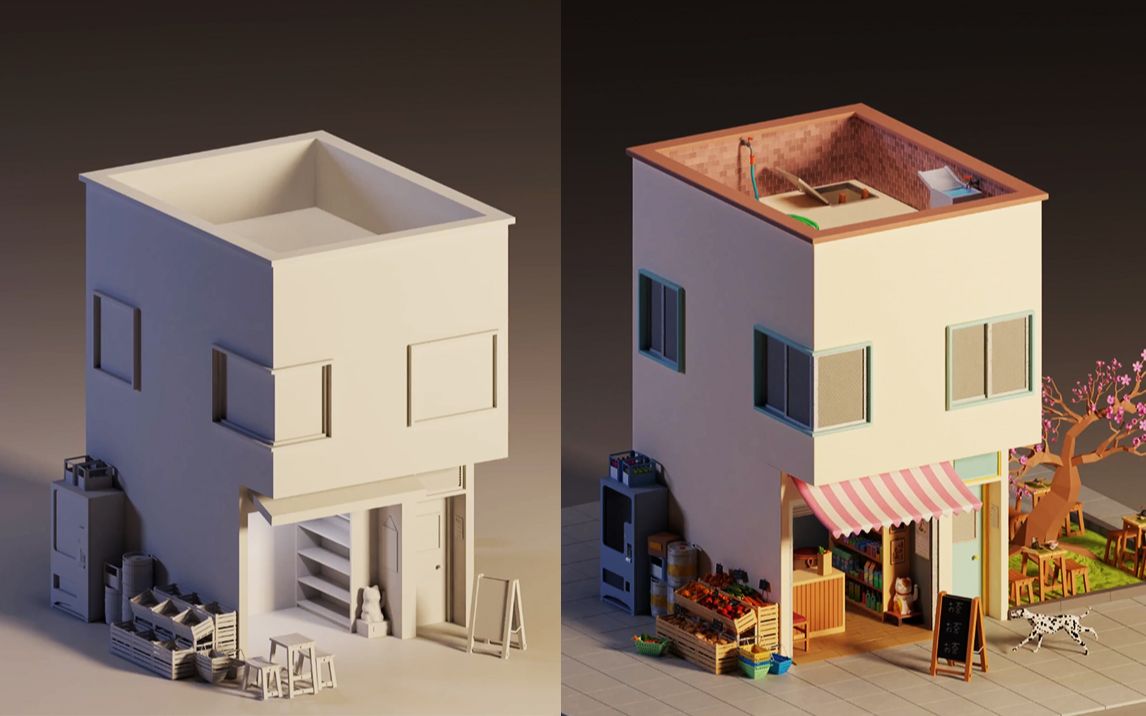 【Maya建模】超详细讲解如何从box开始制作房屋场景模型,maya零...