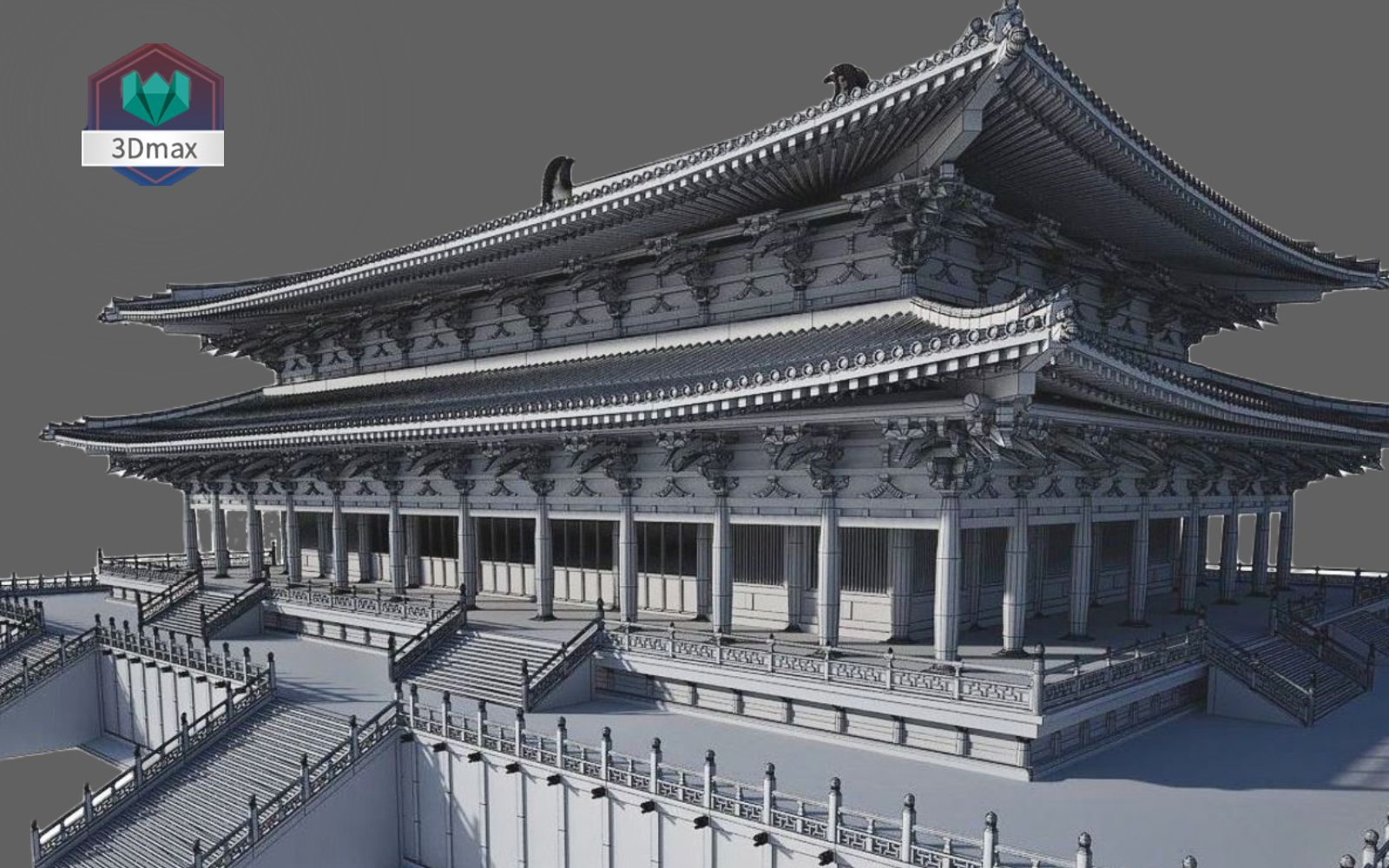 【3Dmax建模】制作大场景很难吗?从零开始教你制作古风大宫殿,学过...