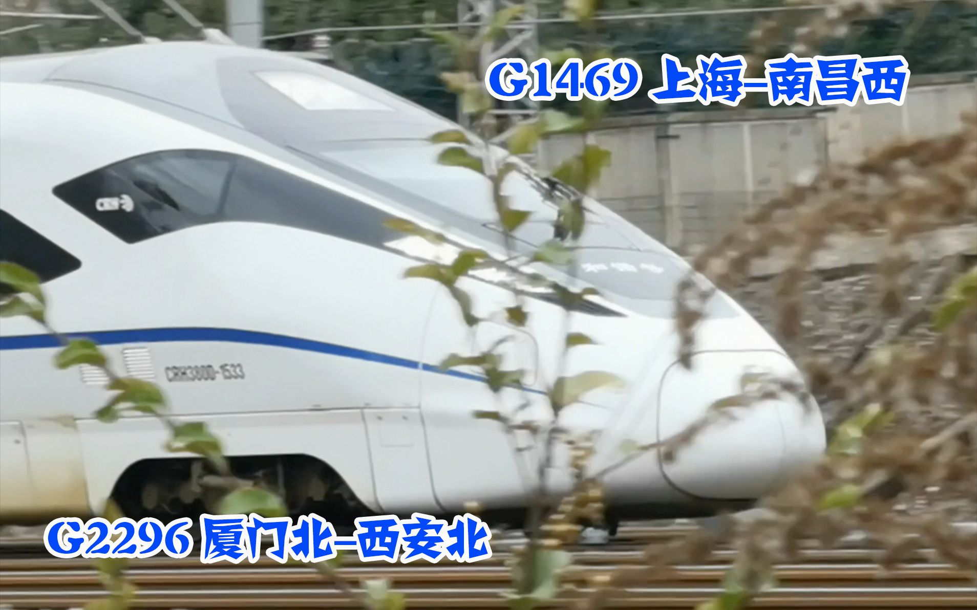 G1469(上海-南昌西)与G2296(厦门北-西安北)进出南昌西站