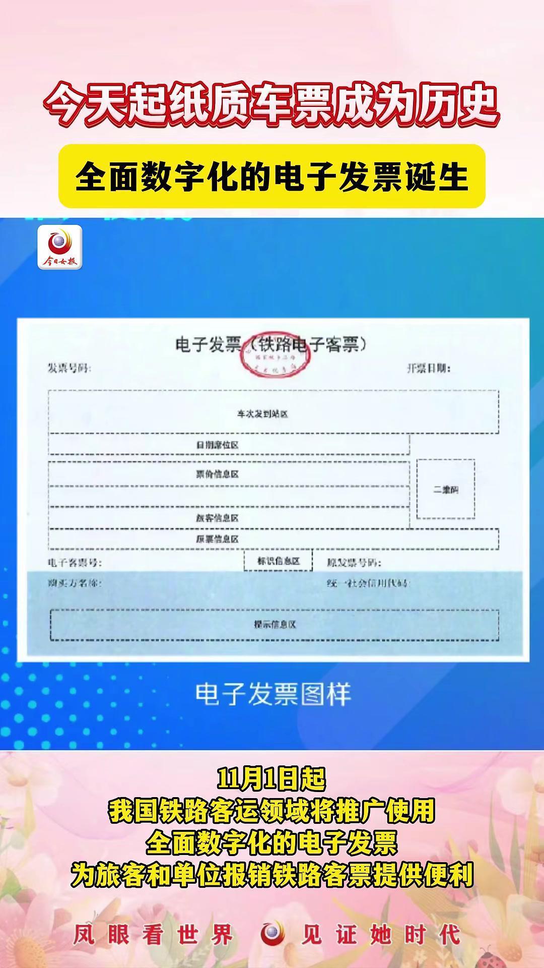 11月1日起,我国铁路客运领域正式推广使用电子发票。#今起纸质火车...