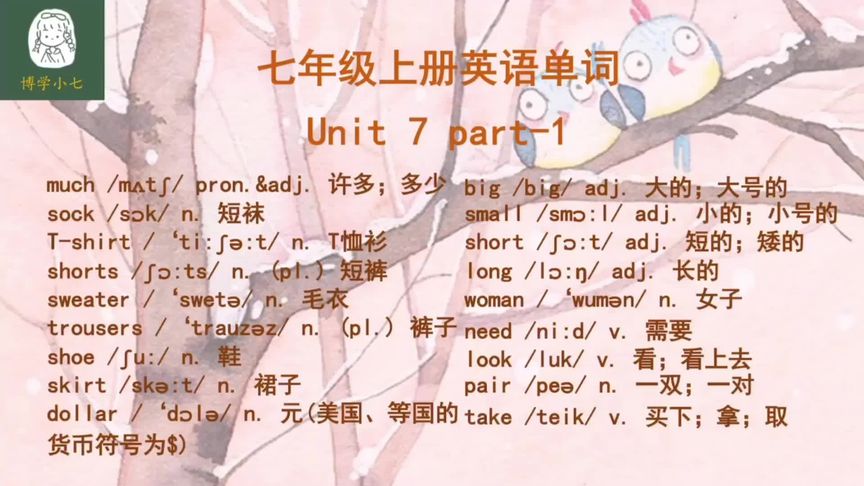 七年级上册unit7单词,服饰类词汇讲解,知道谁能搭配a pair of吗