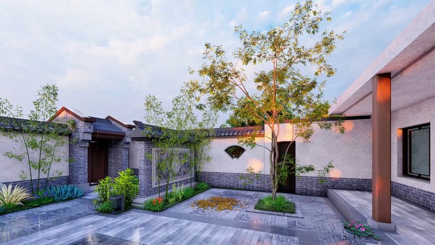 农村平层四合院,su模型,lumion10制作过程