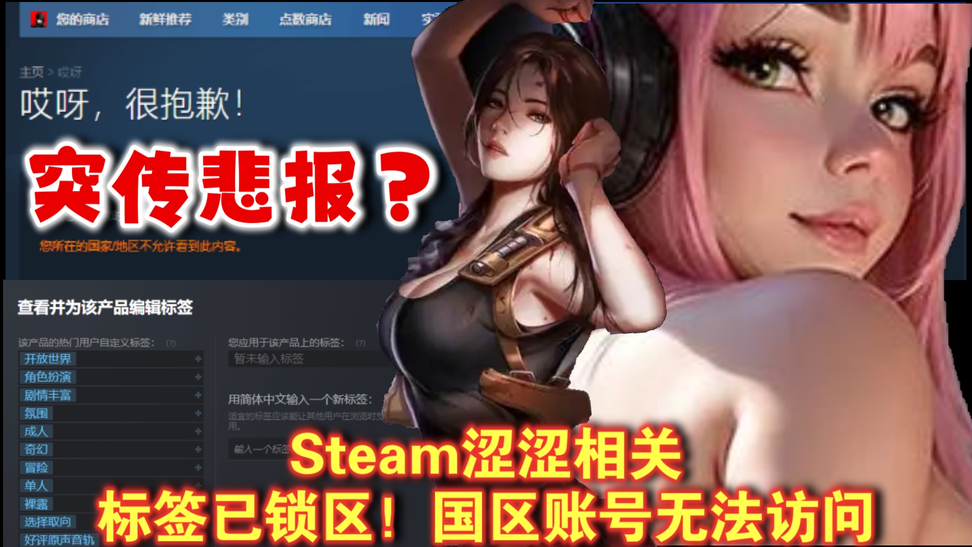 噩耗来袭?Steam涩涩相关标签已锁区!国区账号无法访问