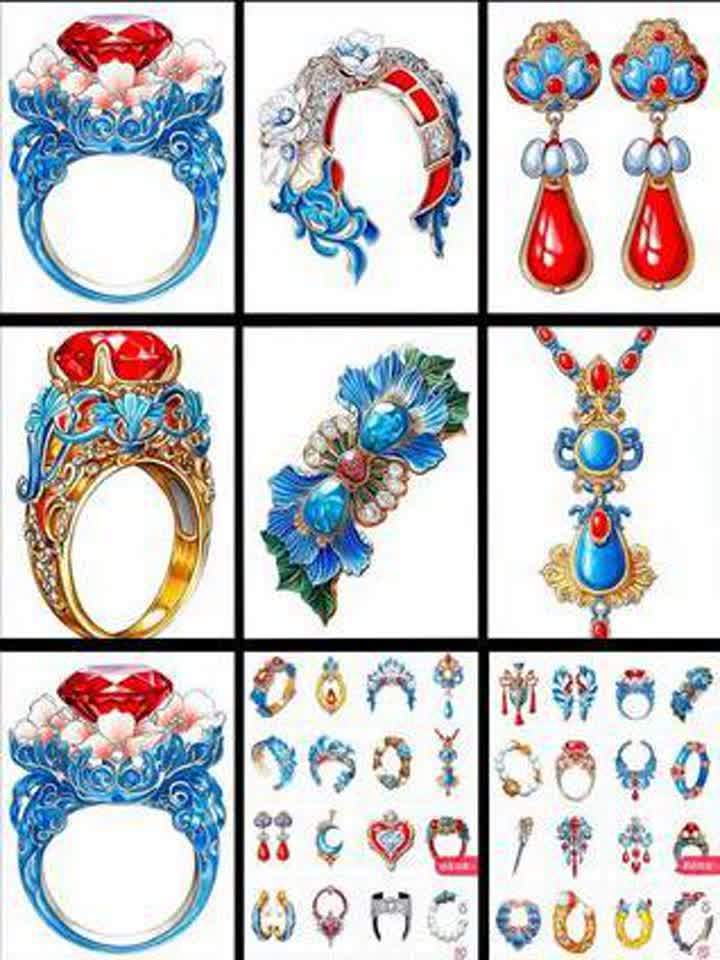 彩铅写实绘画|璀璨珠宝设计,妇女节母亲节女神节绘画素材 每套30张,...