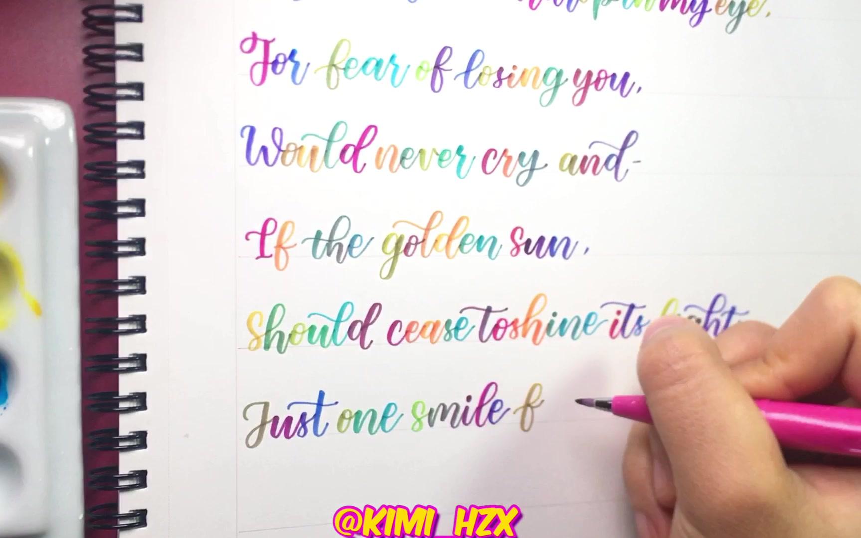 ...的 BrushLettering 】一个混色观赏小教程:派通touch秀丽笔蘸墨水写字~