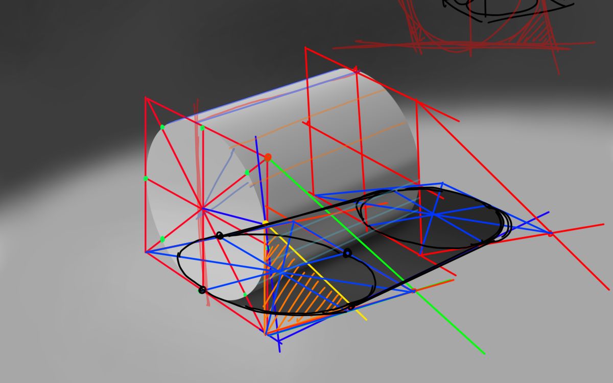 光影分析与绘制 - 平行光 平放圆柱体