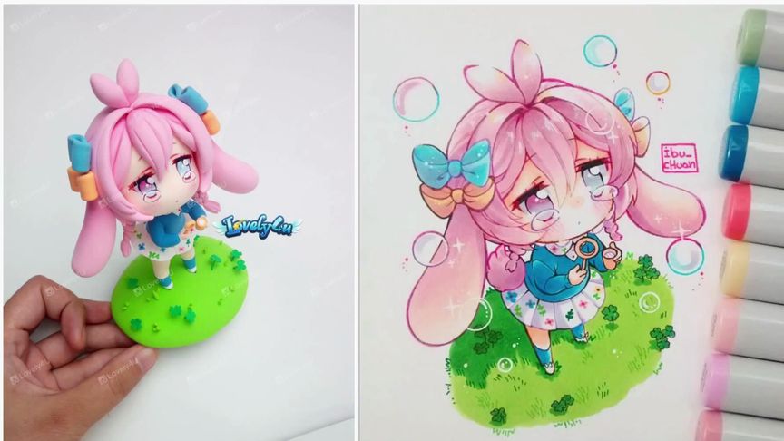 手把手教你做一个Q版萌妹子的黏土手办!傻瓜式手办制作教学视频