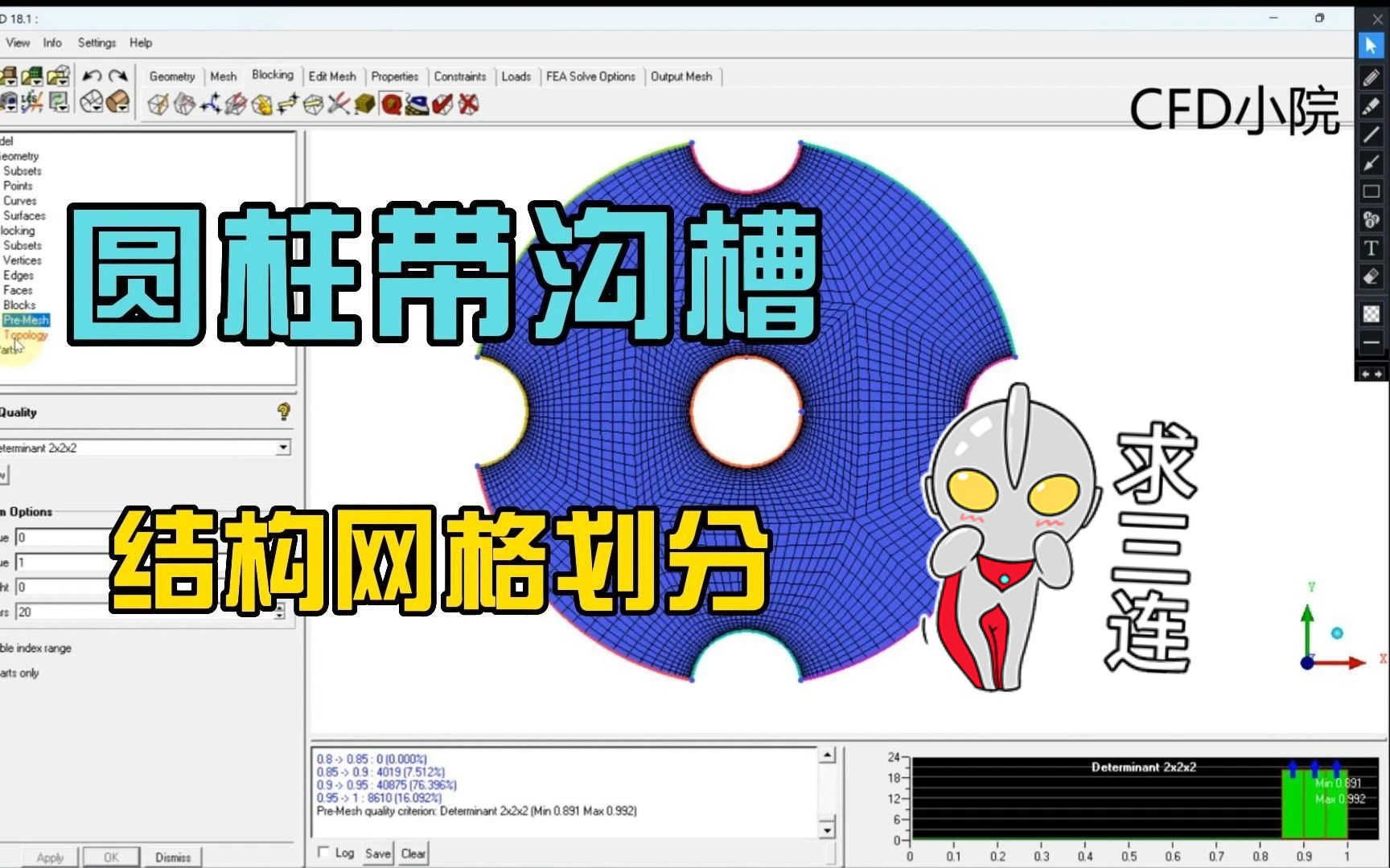 ICEM结构网格划分【圆柱沟槽结构网格划分】