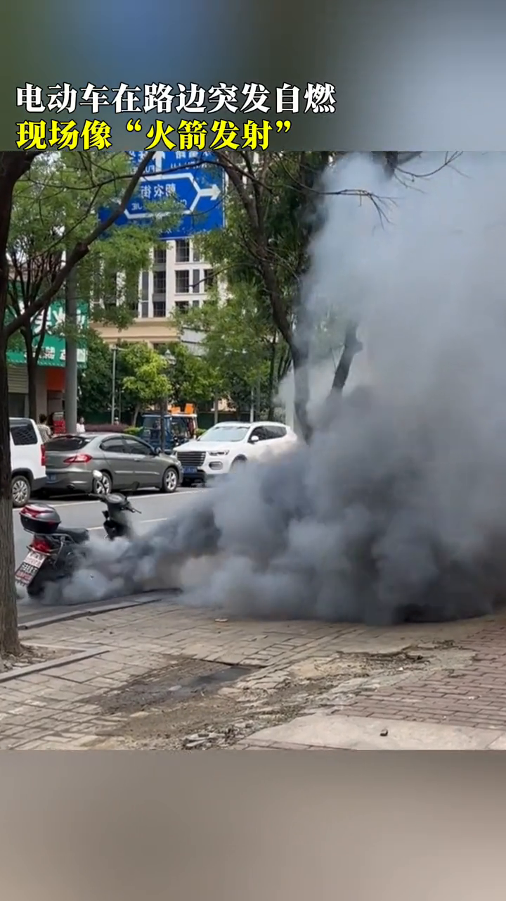 电动车在路边突发自燃,现场像"火箭发射"