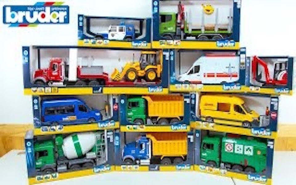 ...Bruder 特种车辆的堆叠箱!低层拖车、清洁器、自卸车、挖掘机 儿童...