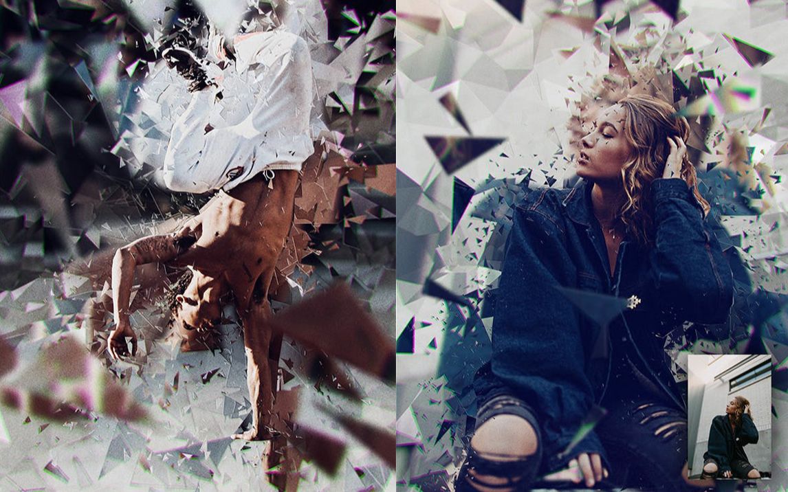 制作玻璃破碎飞溅人物海报特效PS动作教程