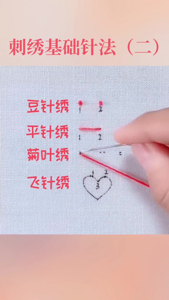 刺绣针法二来啦!先学会基础针法以后绣各种图案以及名字就很简单啦